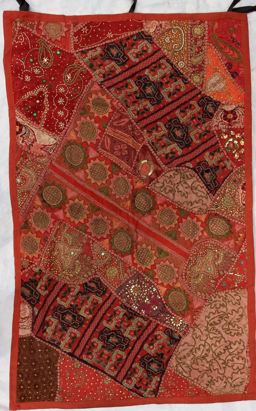 Beaded Tapestry, Made in India, Vintage, Heavily Beaded Design 46" X 29 ...