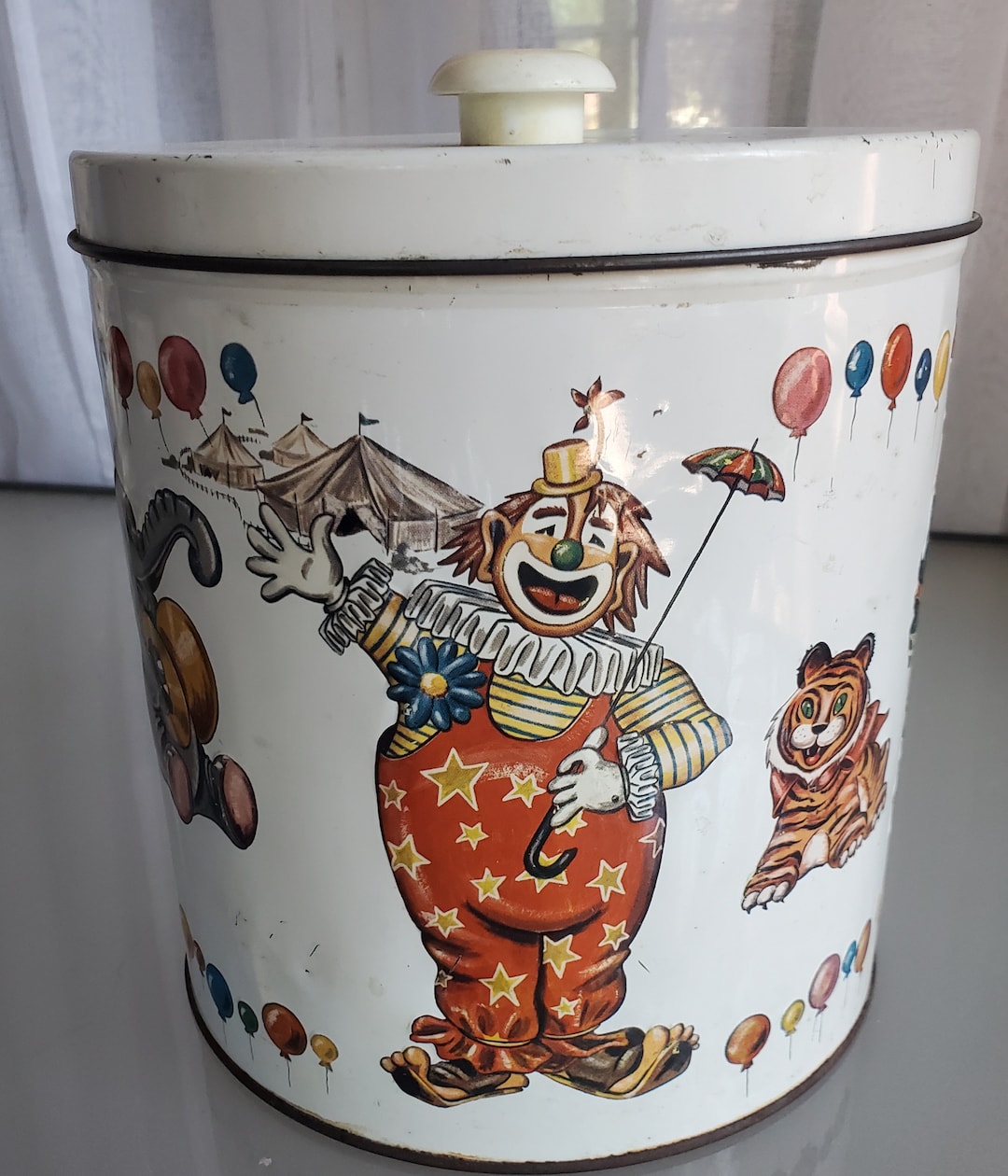 J.L. Clark Biscuit Tin Container With Circus Theme, Vintage Kitchen ...