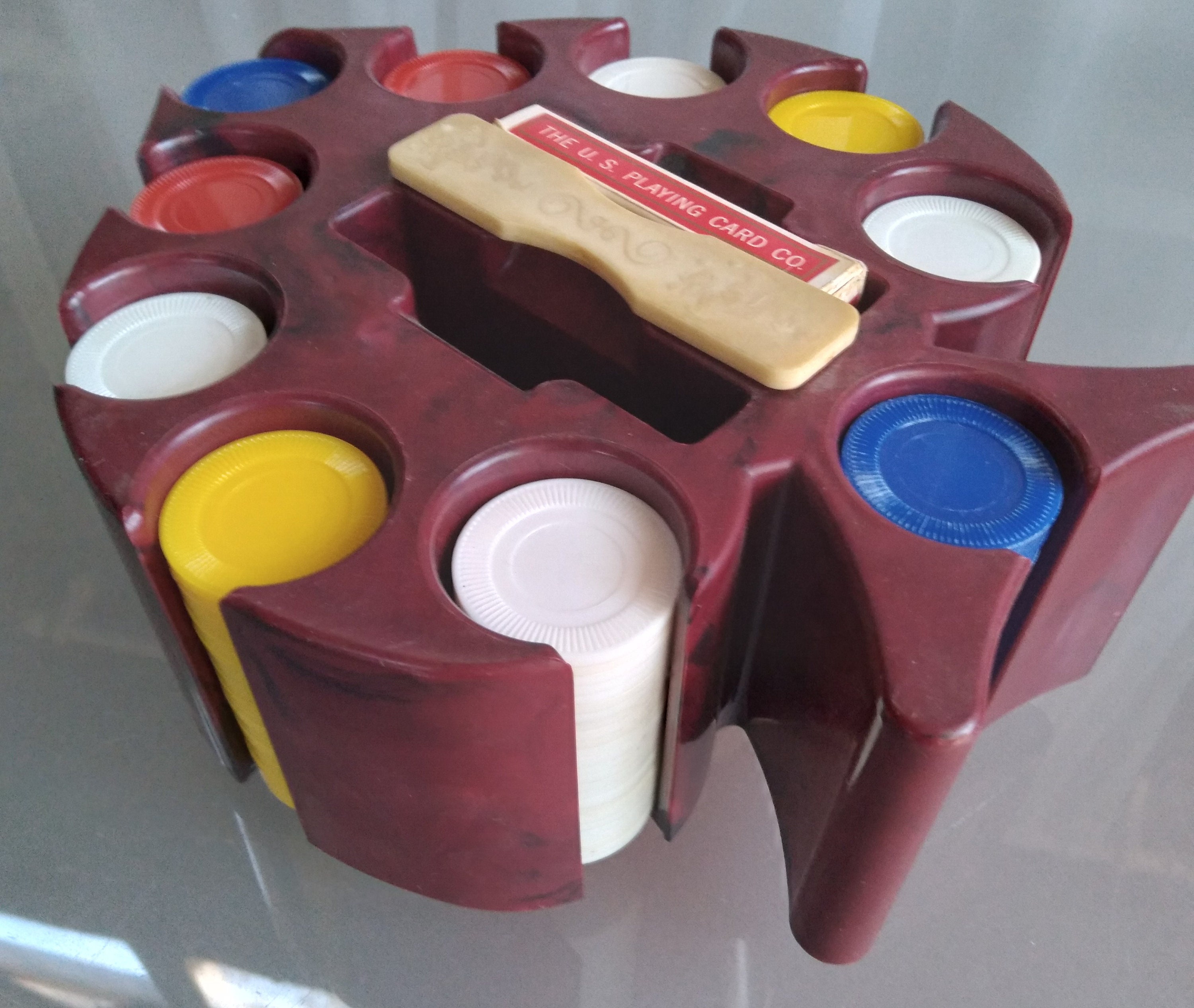 Spade Shaped Poker Caddy With Chips and One Set of Playing Cards ...