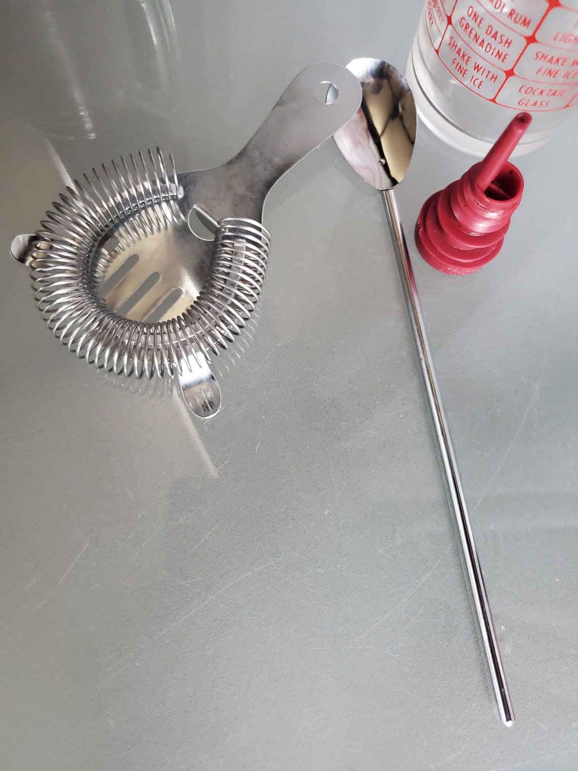 Glass Cocktail Mixer With Recipes, Vintage Barware, Includes Strainer ...