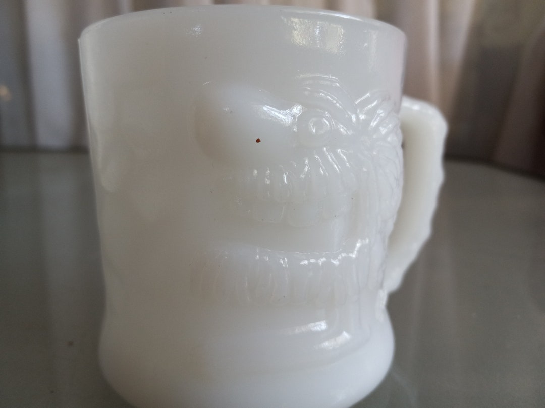 Grog Mug, Vintage Coffee Mug, Milk Glass Mug With Cartoon Character ...
