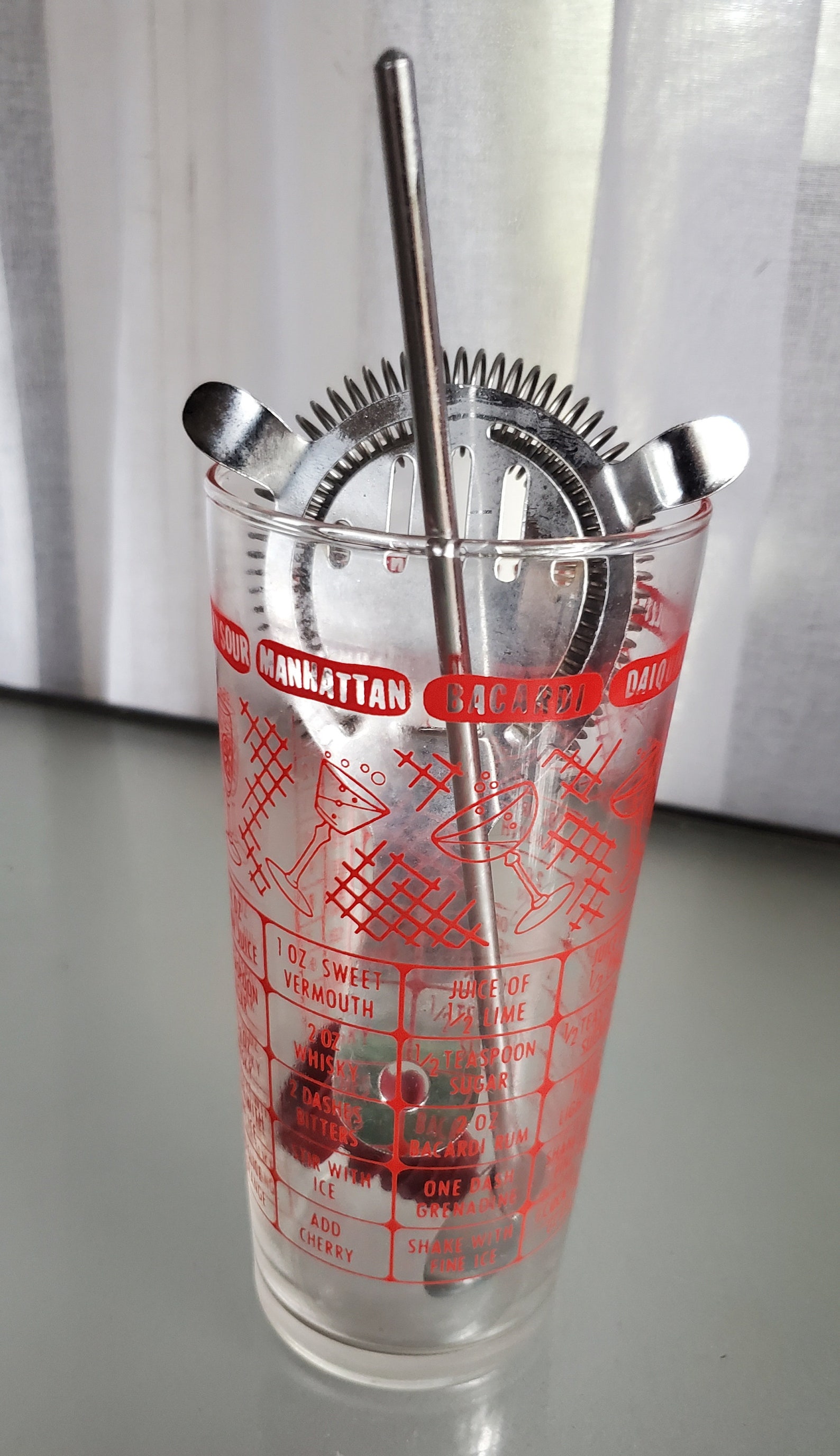 Glass Cocktail Mixer With Recipes, Vintage Barware, Includes Strainer ...