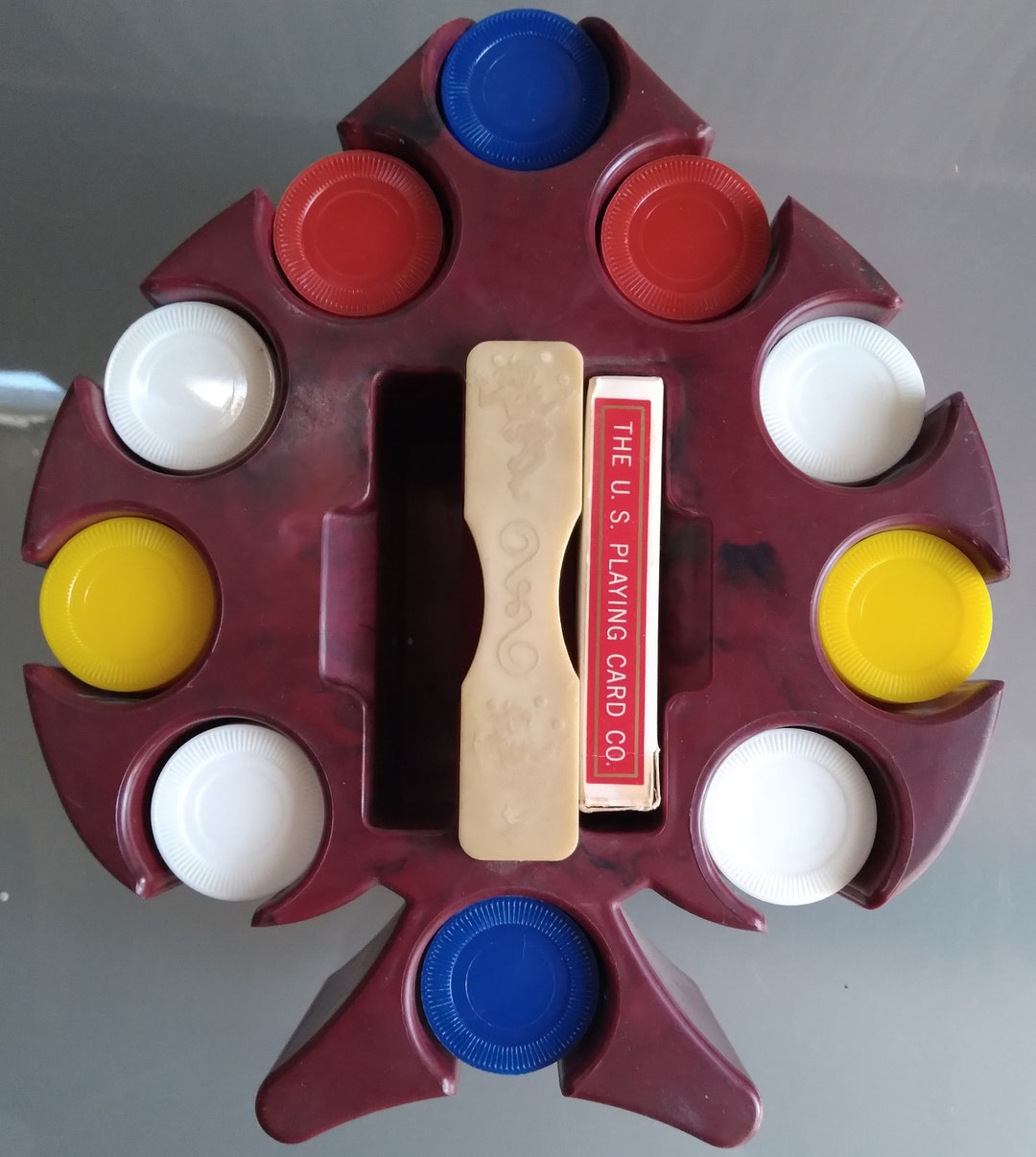 Spade Shaped Poker Caddy With Chips and One Set of Playing Cards ...
