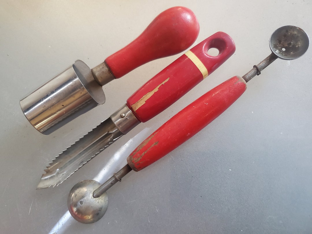 Kitchen Tools With Red Wooden Handles, Set of 3, Vintage Kitchen ...