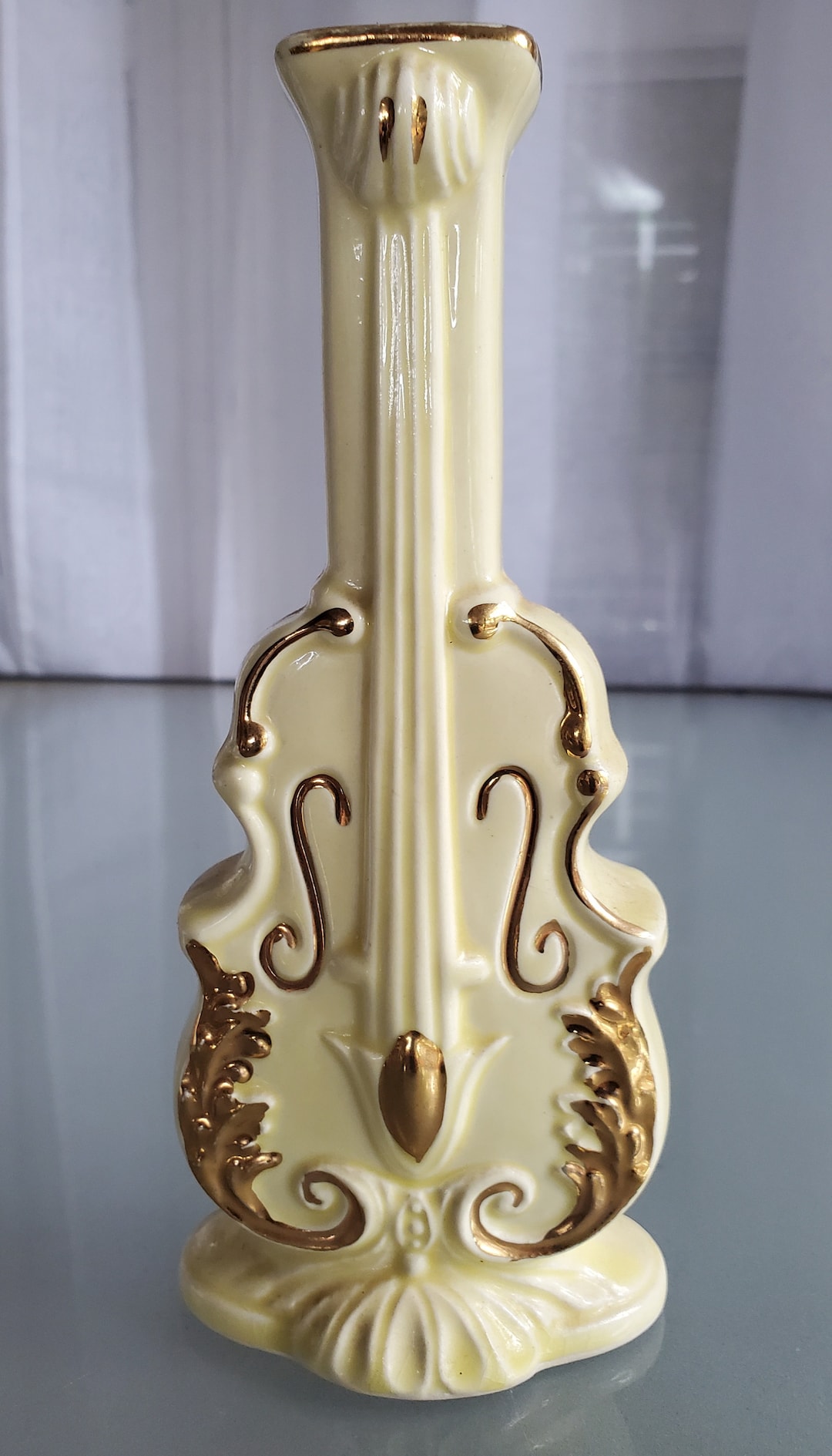 Musical Bud Vase, Vintage Home Décor, Pale Yellow Cello Style Vase With ...