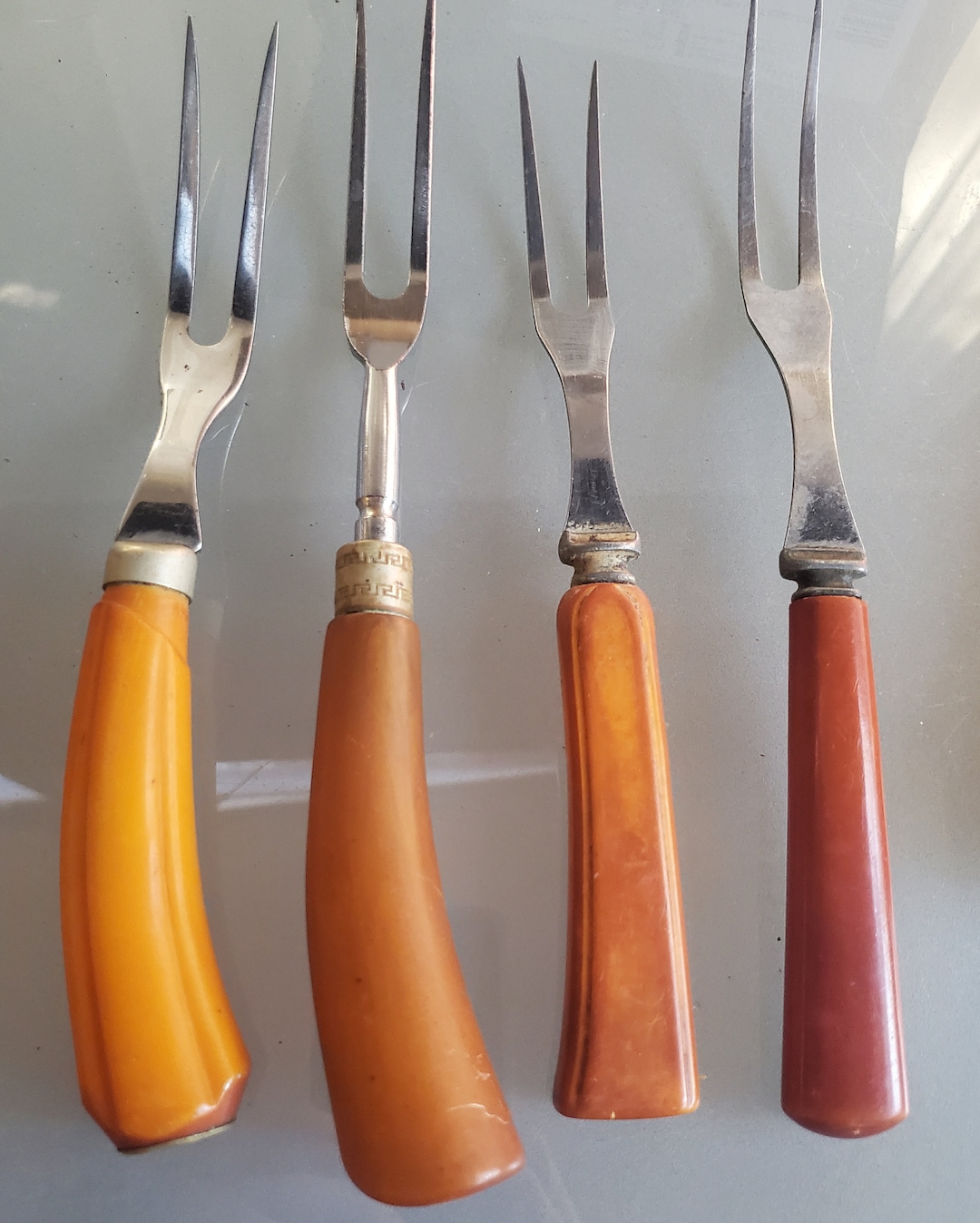 Serving Forks, Bakelite Handles, Butterscotch and Carmel Colors, YOUR ...