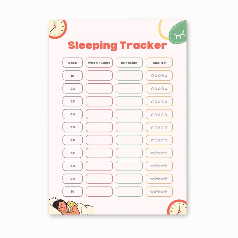 Pastel Sleep Tracker | Printable Wellness Planner (PDF) - Etsy