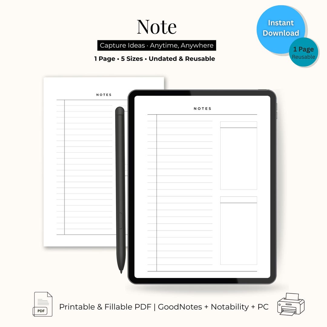 Minimalist Lined & Grid Notes: Digital Note Paper Template (PDF) - Etsy