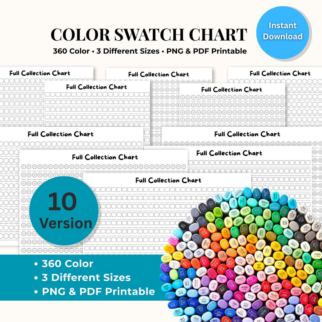 360 Color Swatch Chart Bundle | Marker Collection Tracker (PDF & PNG ...