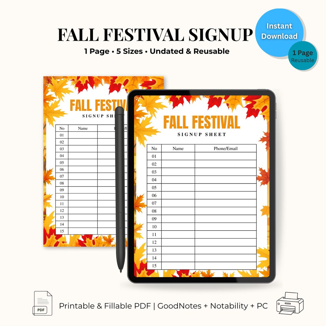 Fall Festival Sign up Sheet | Printable PDF Template - Etsy
