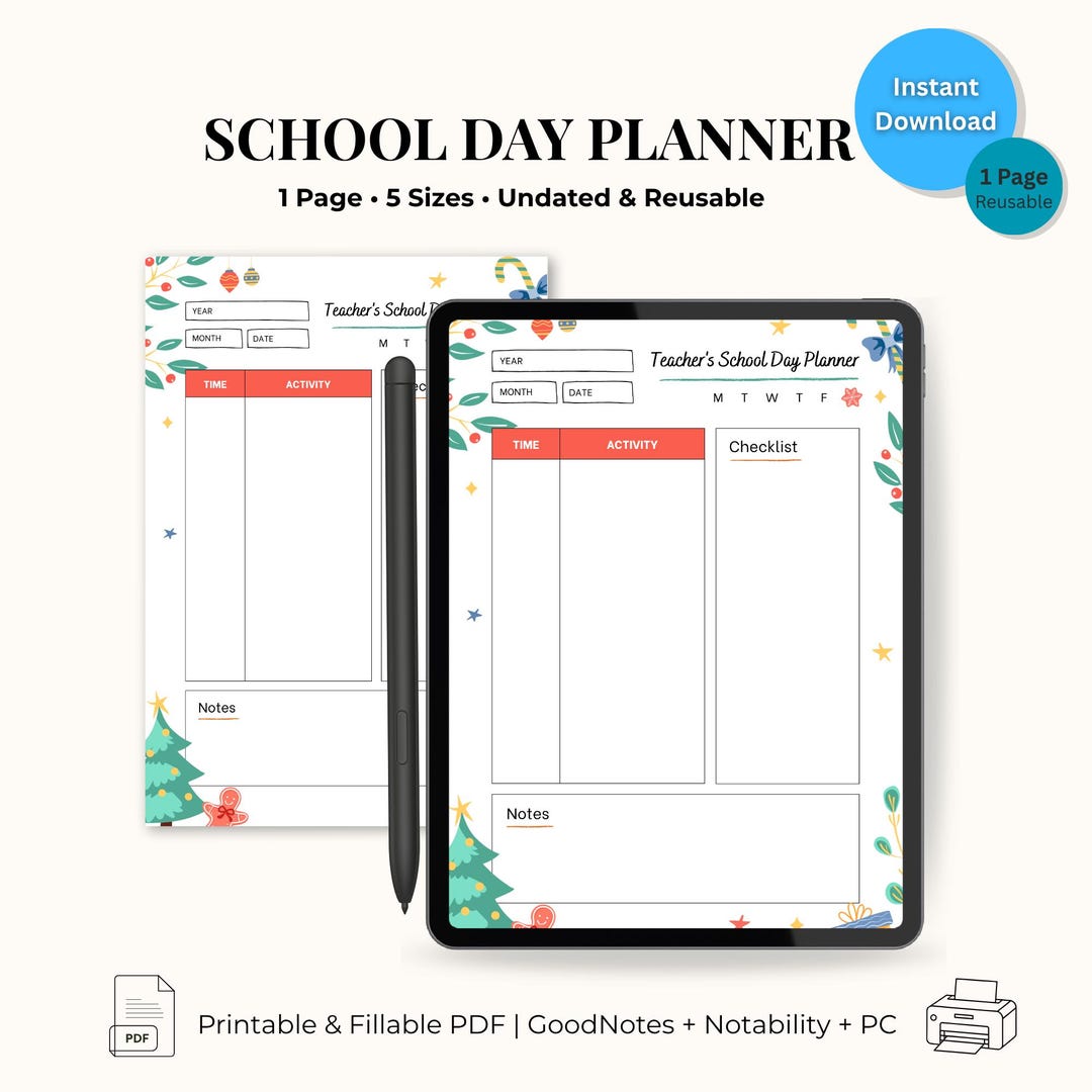 Printable School Day Planner: Teacher Lesson Organizer (PDF) - Etsy