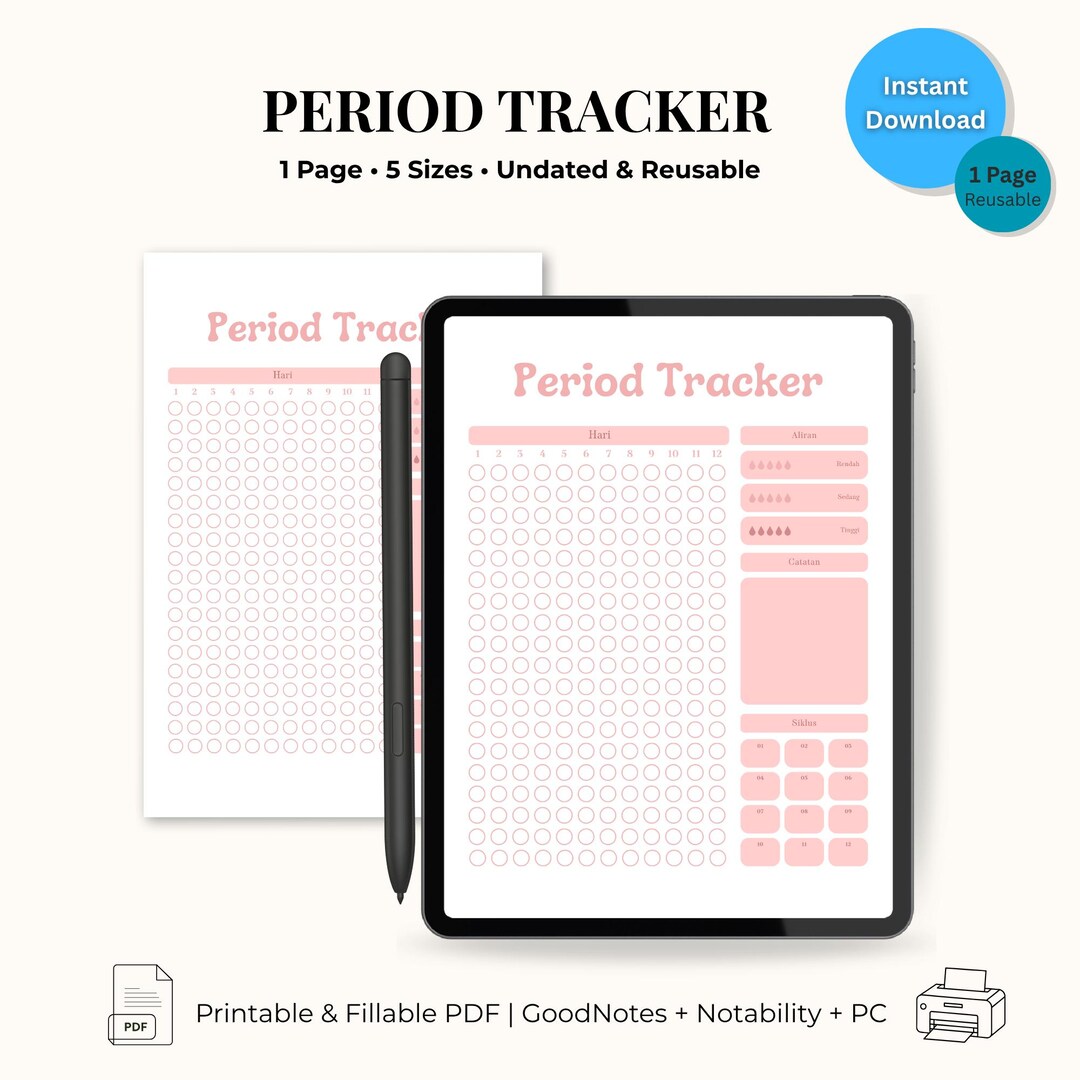 Period Tracker Printable | Menstrual Cycle Tracker | Fillable PDF ...