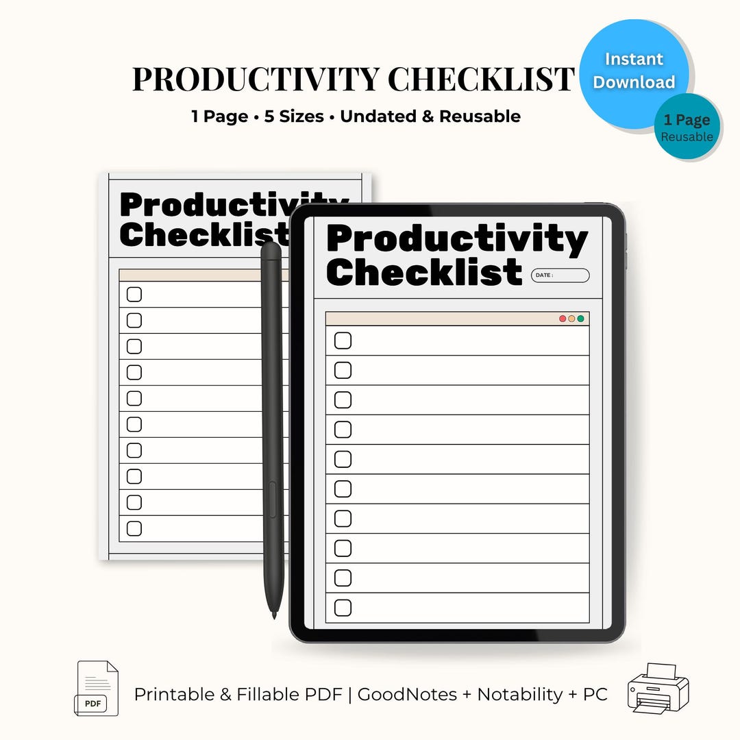 Minimalist Productivity Checklist | Fillable To-do List (PDF) - Etsy