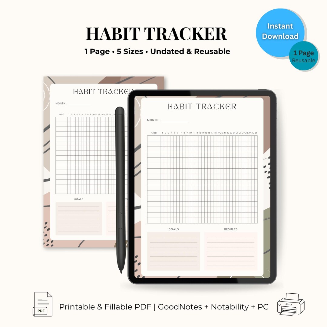 Boho Habit Tracker Printable | Monthly Planner Template (PDF) - Etsy