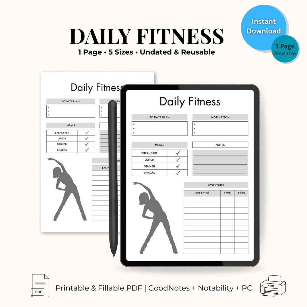 Daily Fitness Planner: Fillable Workout & Meals Tracker (PDF) - Etsy