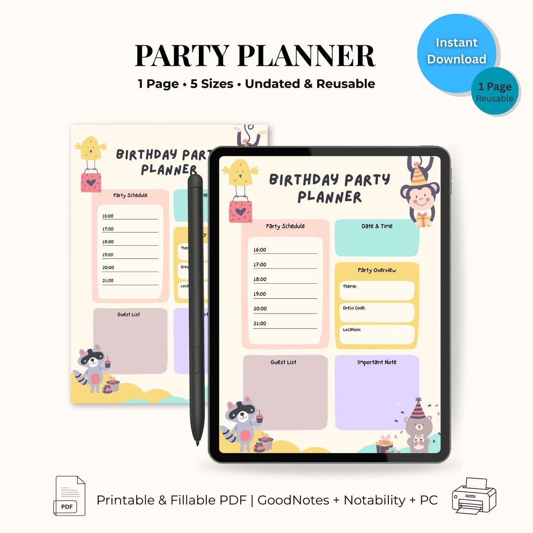 Kids Birthday Party Planner Printable, Cute One-page Event Planner PDF ...