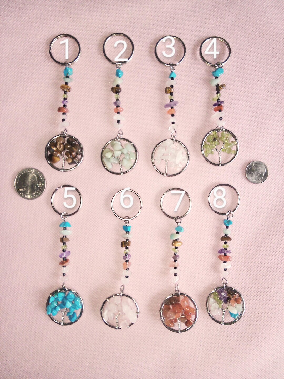 Tree of Life Chakra Keychain • Natural Crystal Key Ring • Choose 1 ...