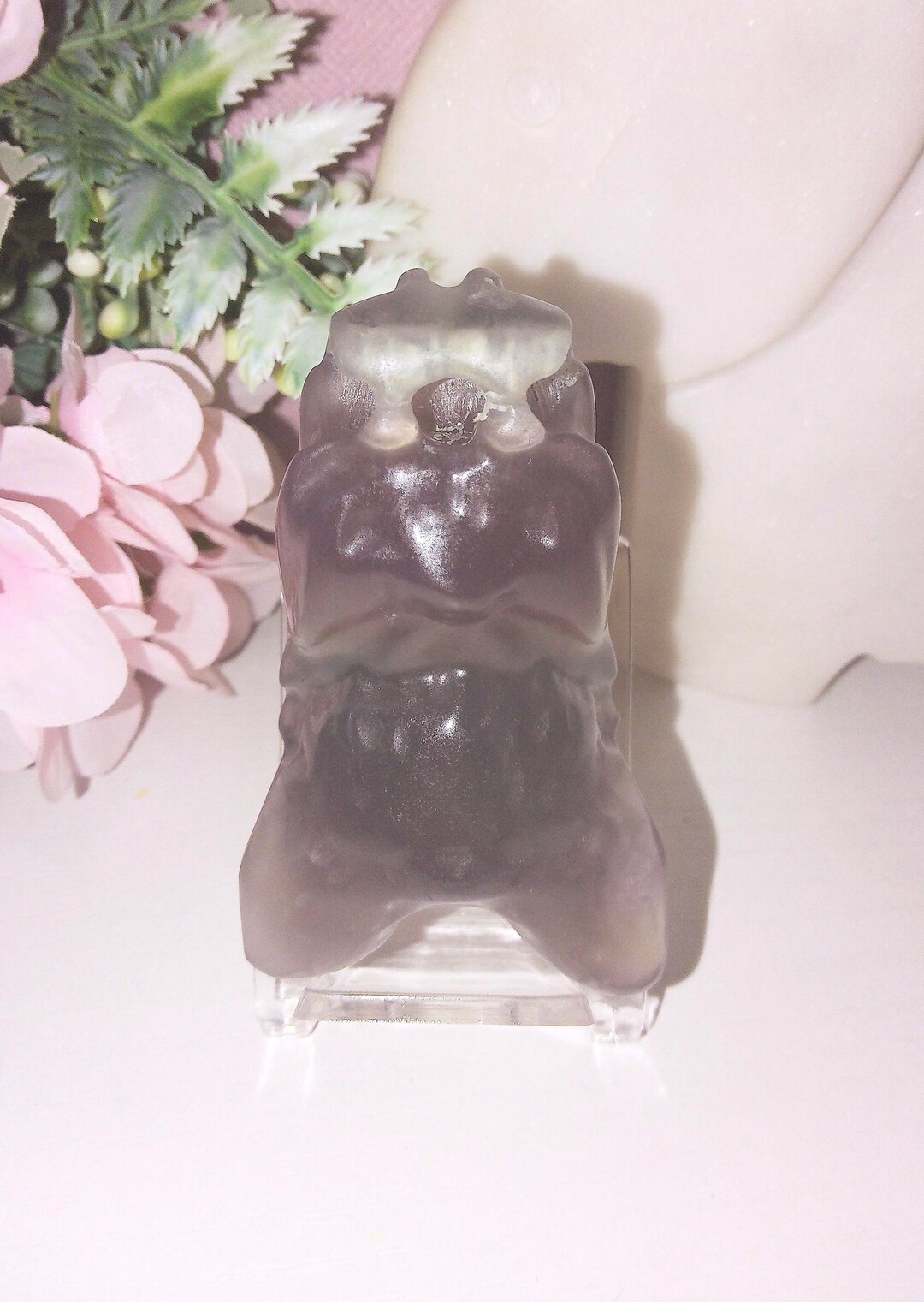 Fluorite Bat Carving 3" Hand-carved Crystal Figurine, Layered Green ...