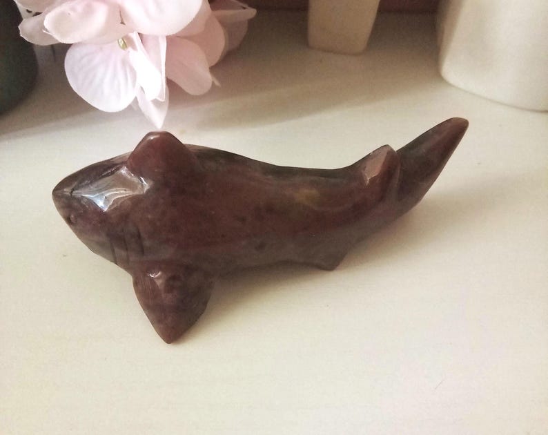 Mookaite Shark Crystal Carving 3.5", Red Brown Green Stone Figurine ...