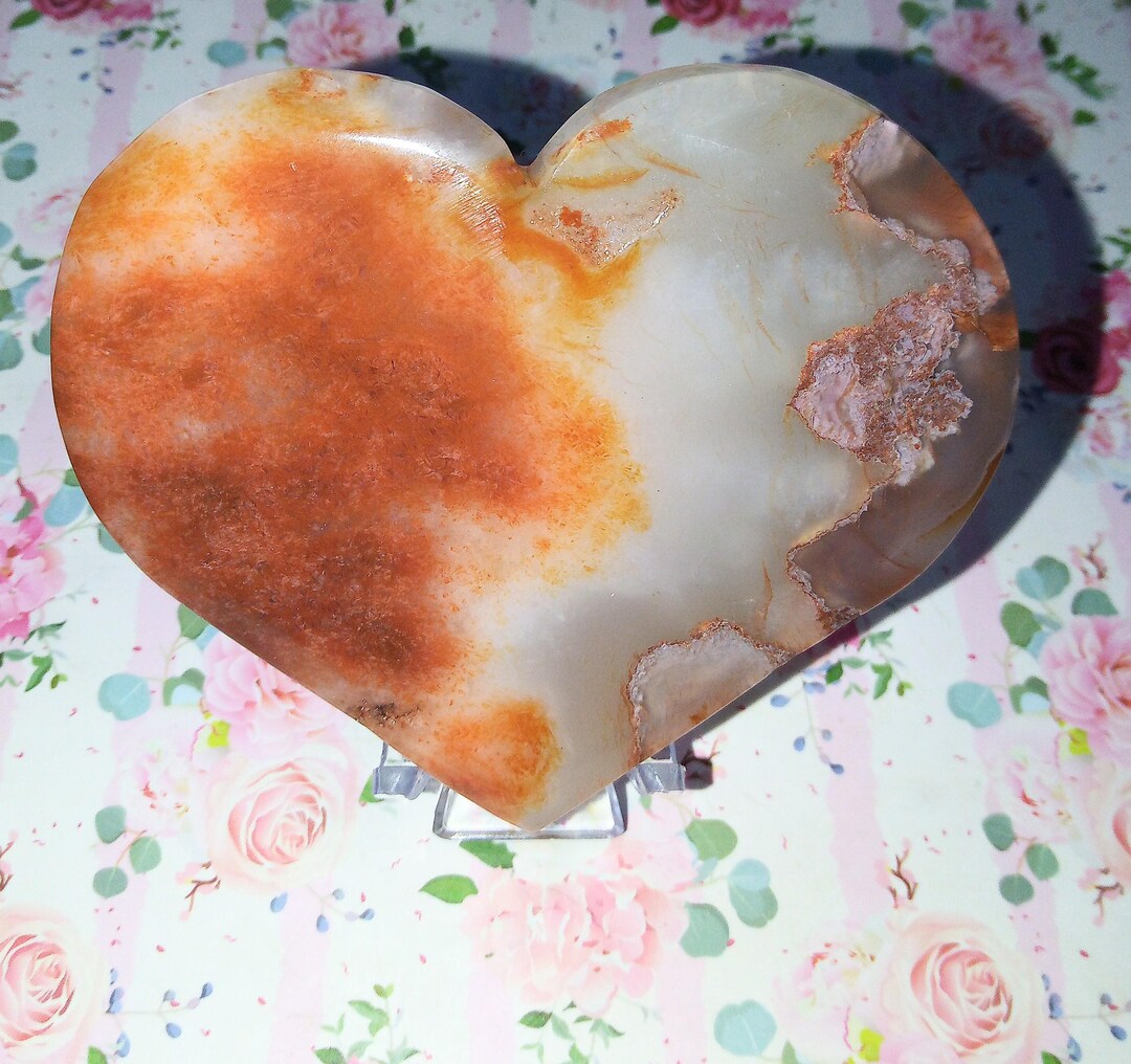 Carnelian Flower Agate Heart – 105g Sunset Crystal for Passion ...