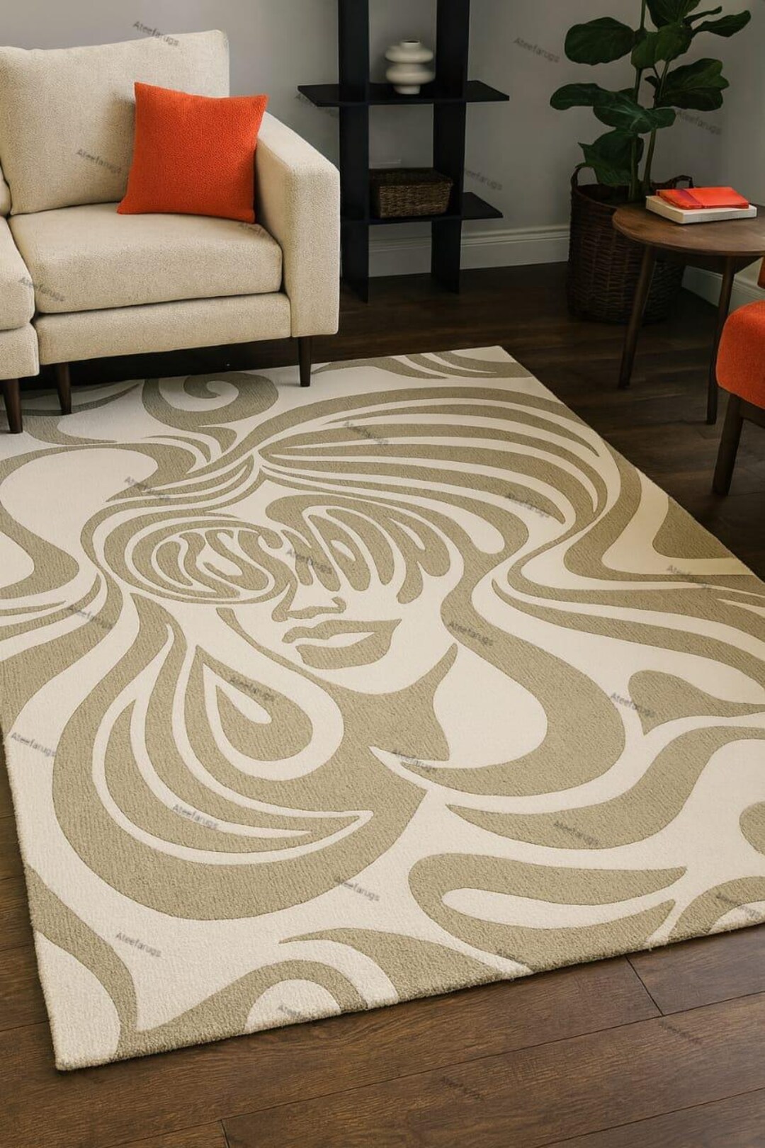 Hand Tufted Wool Area Rug, Modern Abstract Face Design - Etsy