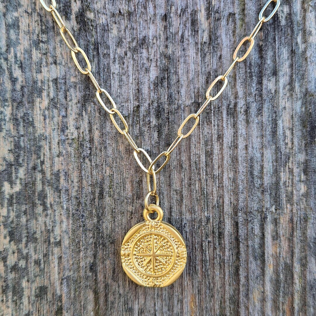 Antique 24k Gold Plated Compass Charm Necklace | 24k Gold Plated ...