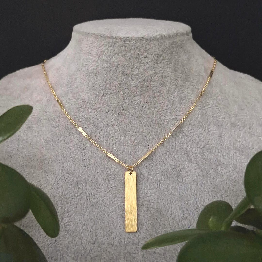 Gold Bar Pendant Necklace | 24K Gold Plated Bar Chain | Minimalist ...