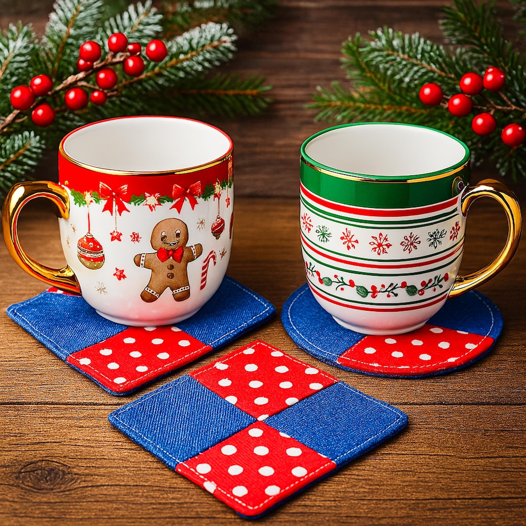 Christmas Mug Rugs Pattern - Quilted Fabric Xmas Patchwork Diy for ...