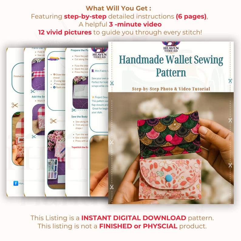 Handmade Wallet Sewing PDF Pattern, Snap Card Holder Diy for Beginners ...