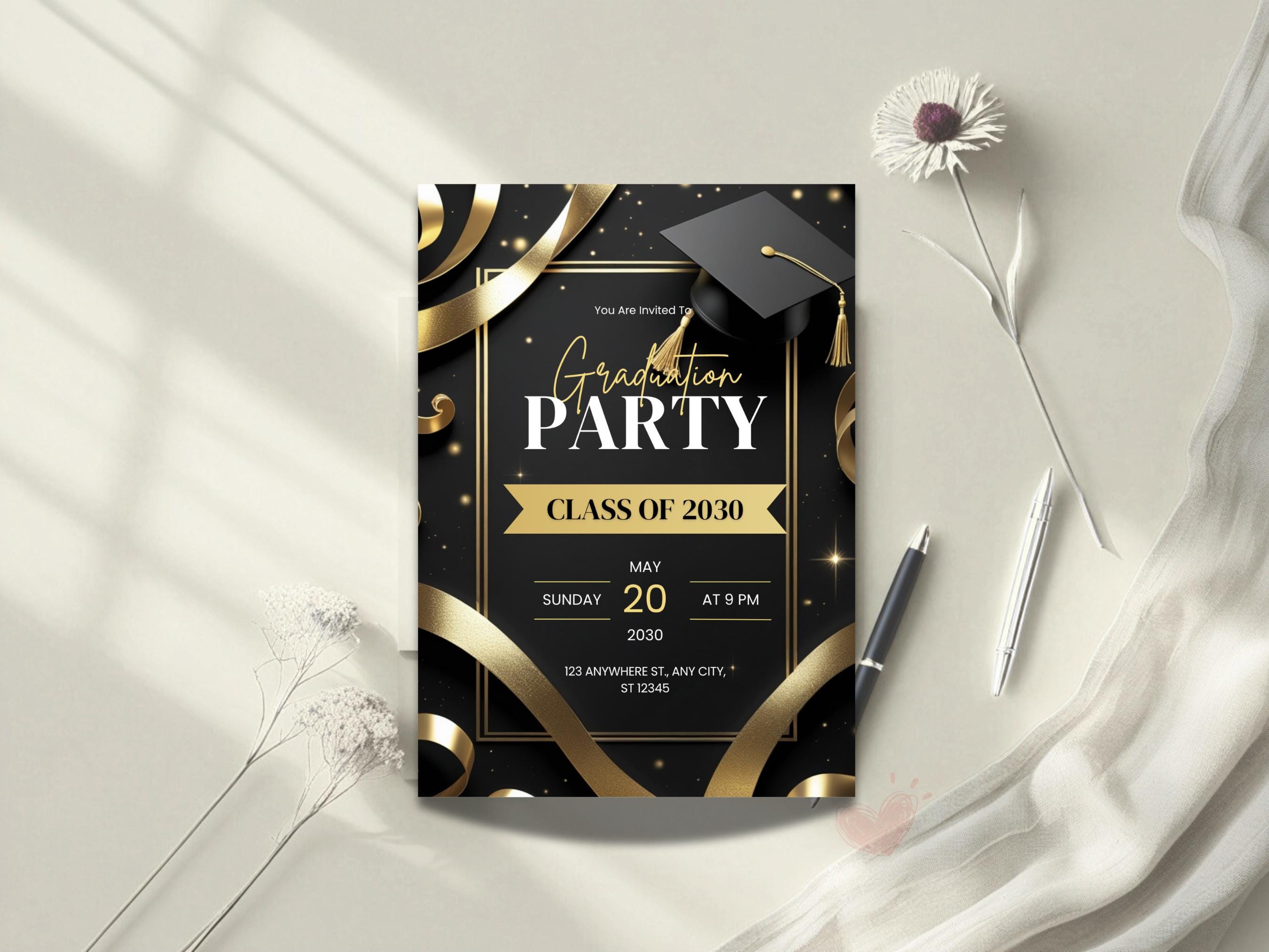 Elegant Gold Graduation Party Invitation Template: Class of 2030 ...