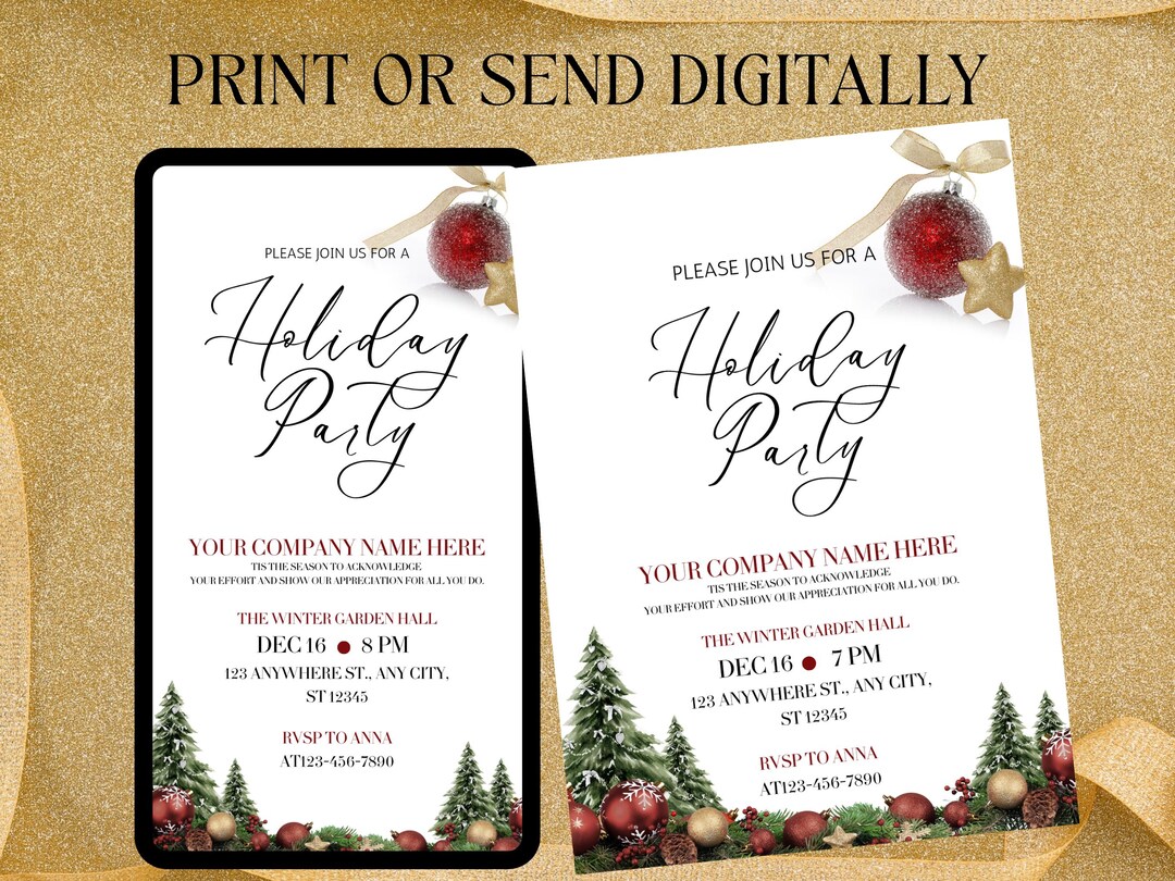 Work Holiday Party Invitation. Christmas Party, Work Party, Editable ...