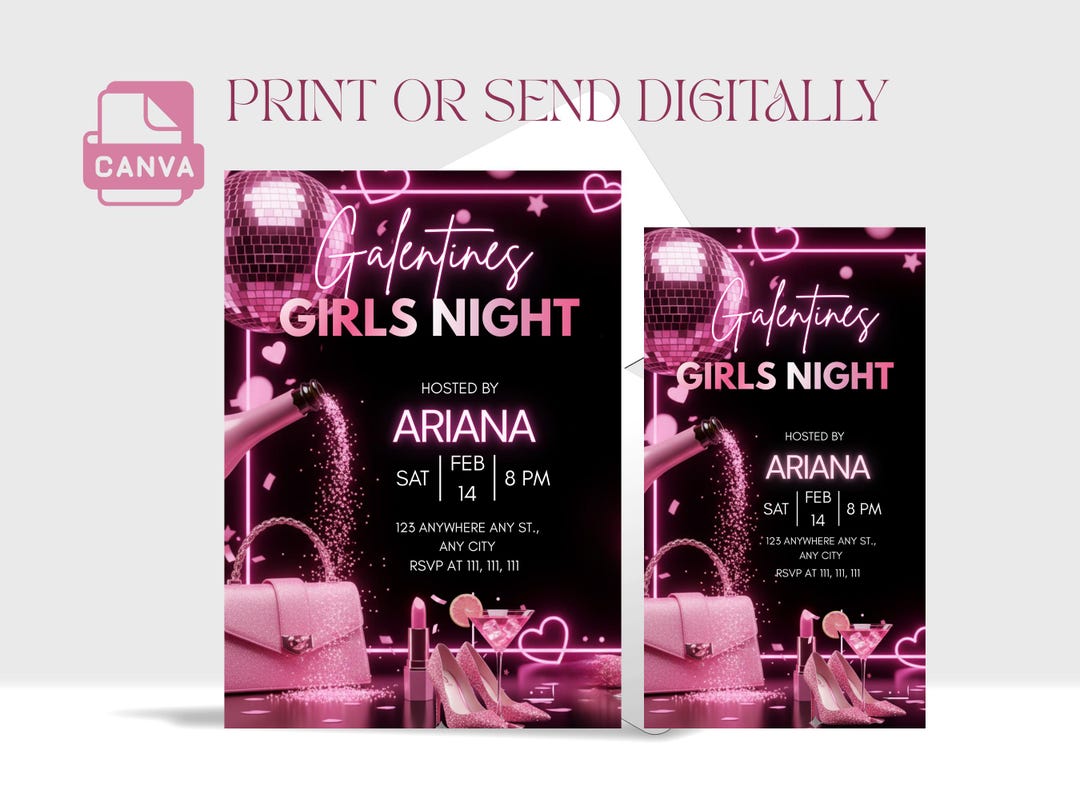 Galentine’s Girls Night Invitation Template, Friends Valentine’s Dinner ...