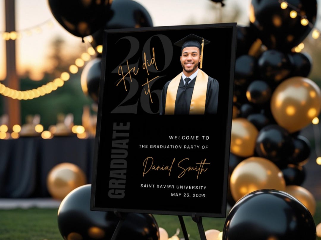 Male Graduation Welcome Sign Template, Photo Graduation Poster, Senior ...