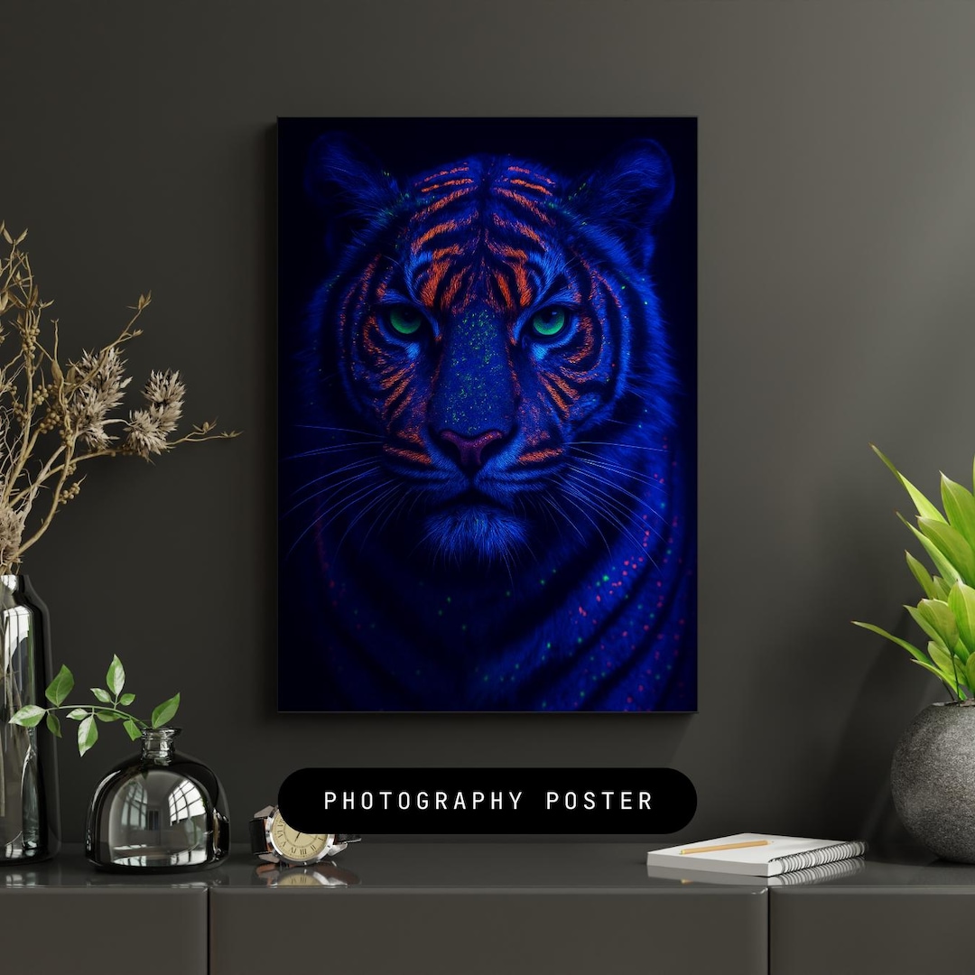 Neon Tiger Wall Art UV Light Poster, Blacklight Room Décor, Psychedelic ...