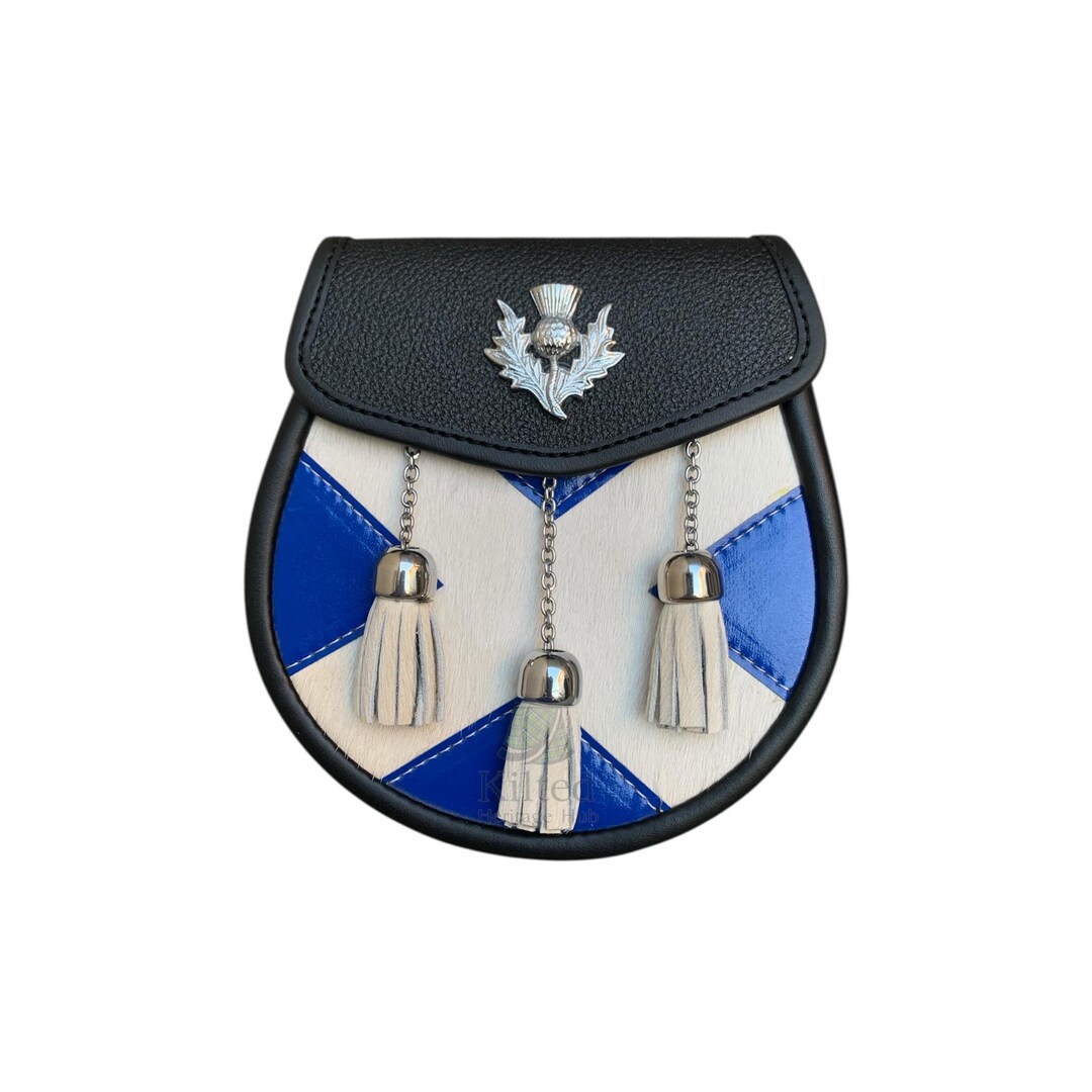 Scottish Thistle Badge Kilt Sporran: Saltire Flag Design With Chain - Etsy