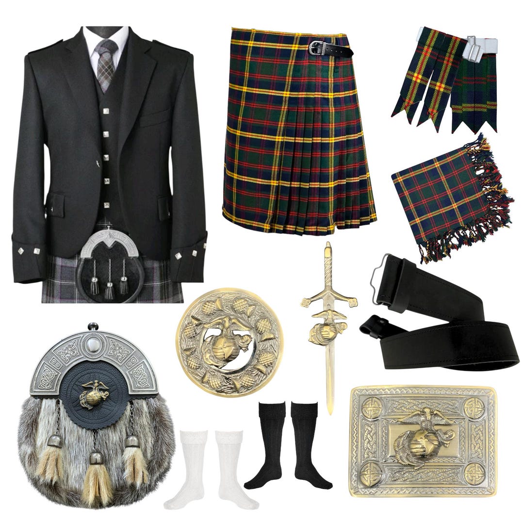 USMC Tartan Kilt Outfit: Scottish Argyle Jacket Set, 11 Pieces - Etsy