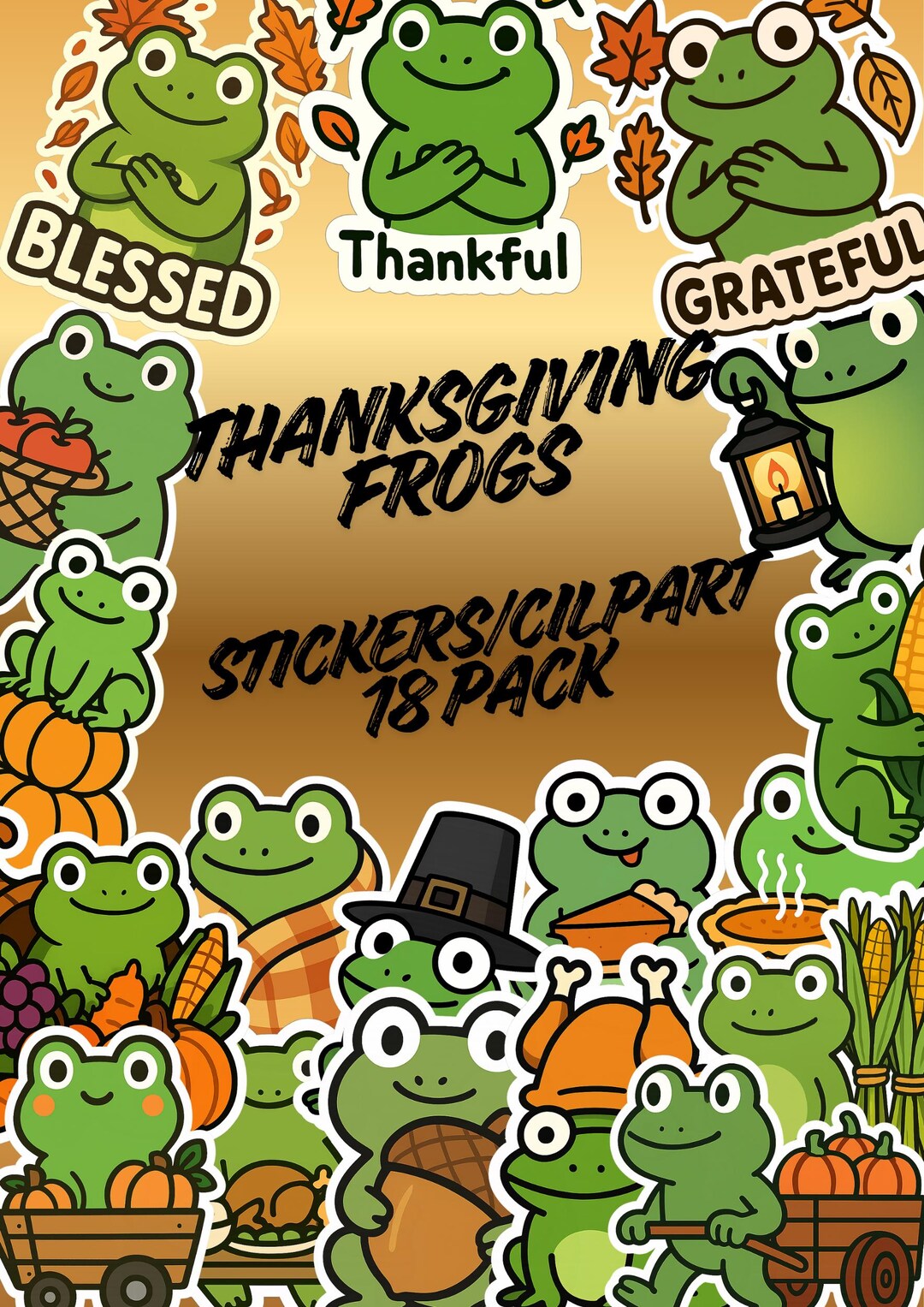 Thanksgiving Frog Stickers | Cute Fall Frog Clipart | Pumpkin, Pie ...