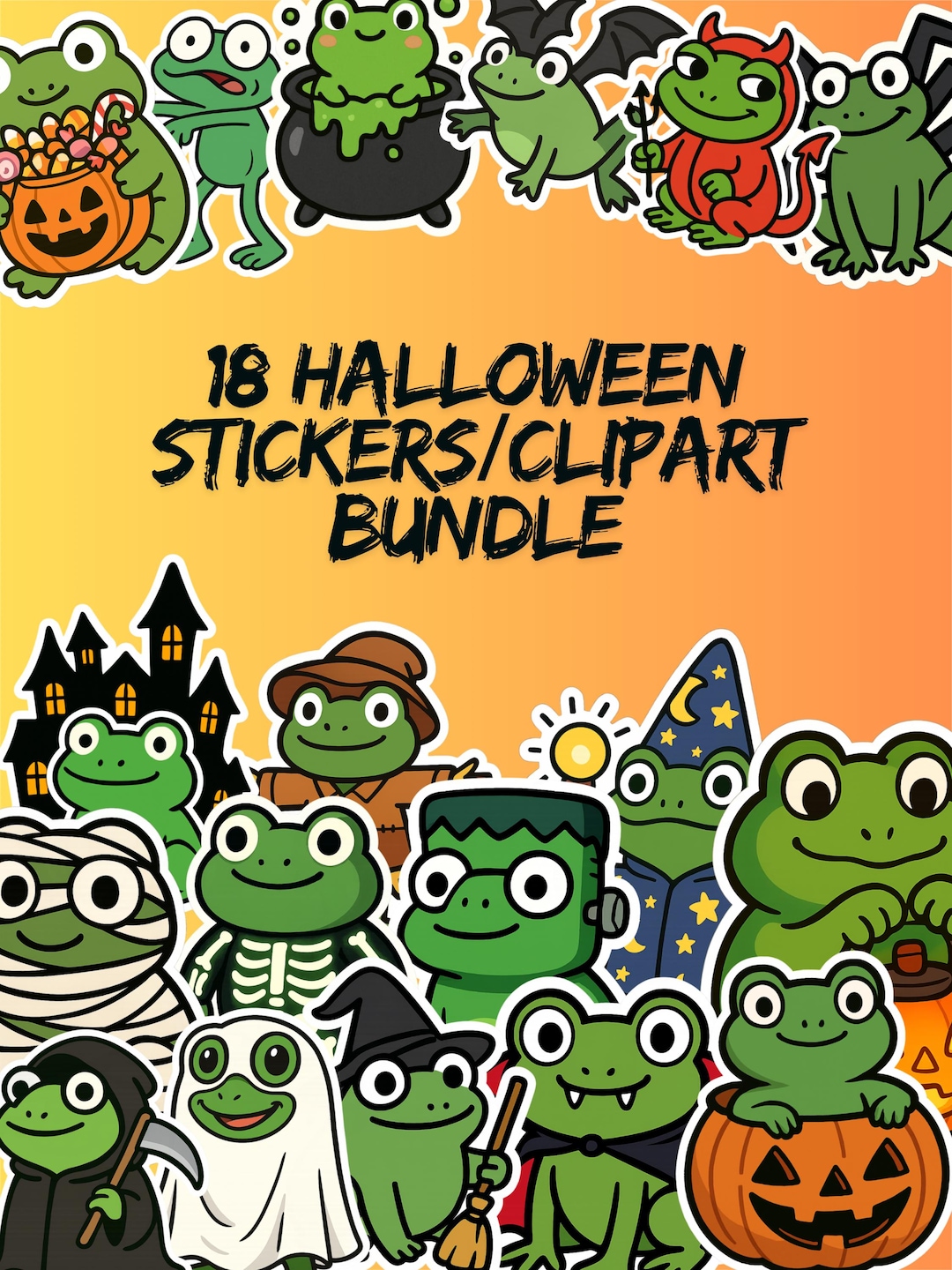 18 Funny Halloween Frog Stickers: Spooky-cute Clipart (digital Download ...