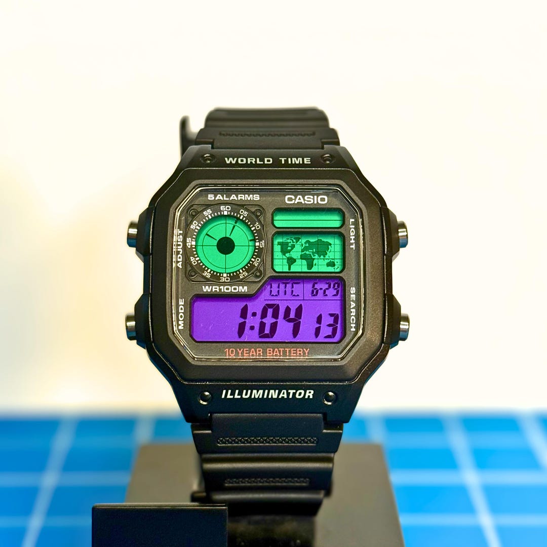 Custom Casio Royale "hulk" Mod: AE1200 LCD Digital World Time Watch - Etsy
