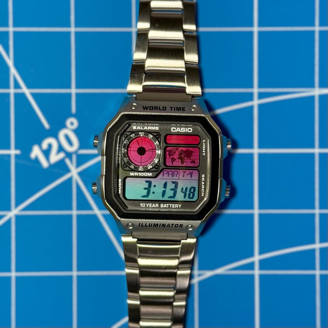 Custom "sunset" Casio AE1200 Watch: Pink & Red Gradient Dial - Etsy