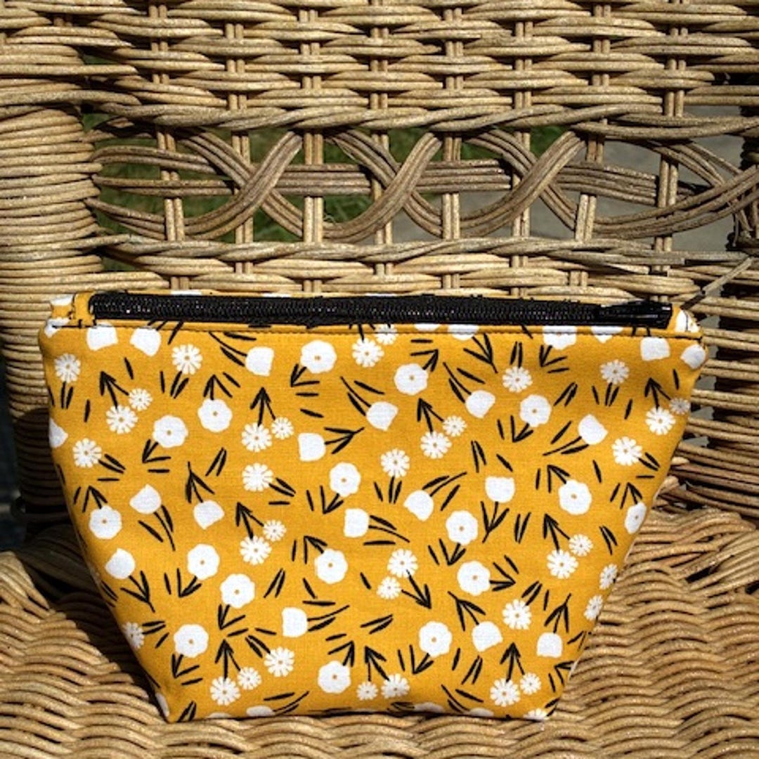 Mustard Floral Zipper Bag | Dainty Flower Cosmetic Bag | Handmade Gift ...