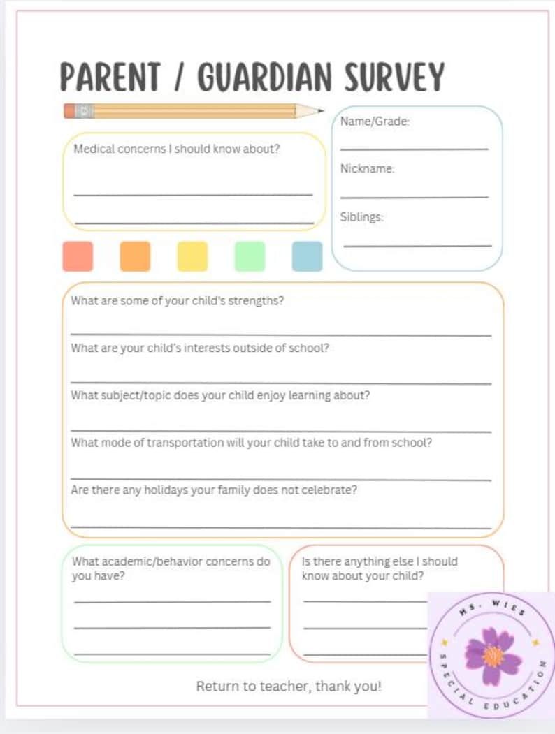 Back-to-school Parent/guardian Survey | Student Info & Family Input ...