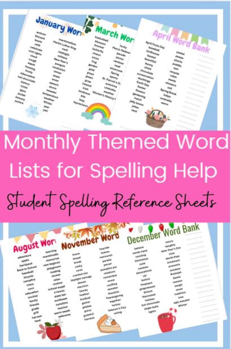 Monthly Themed Word Lists for Spelling Help | Student Spelling ...