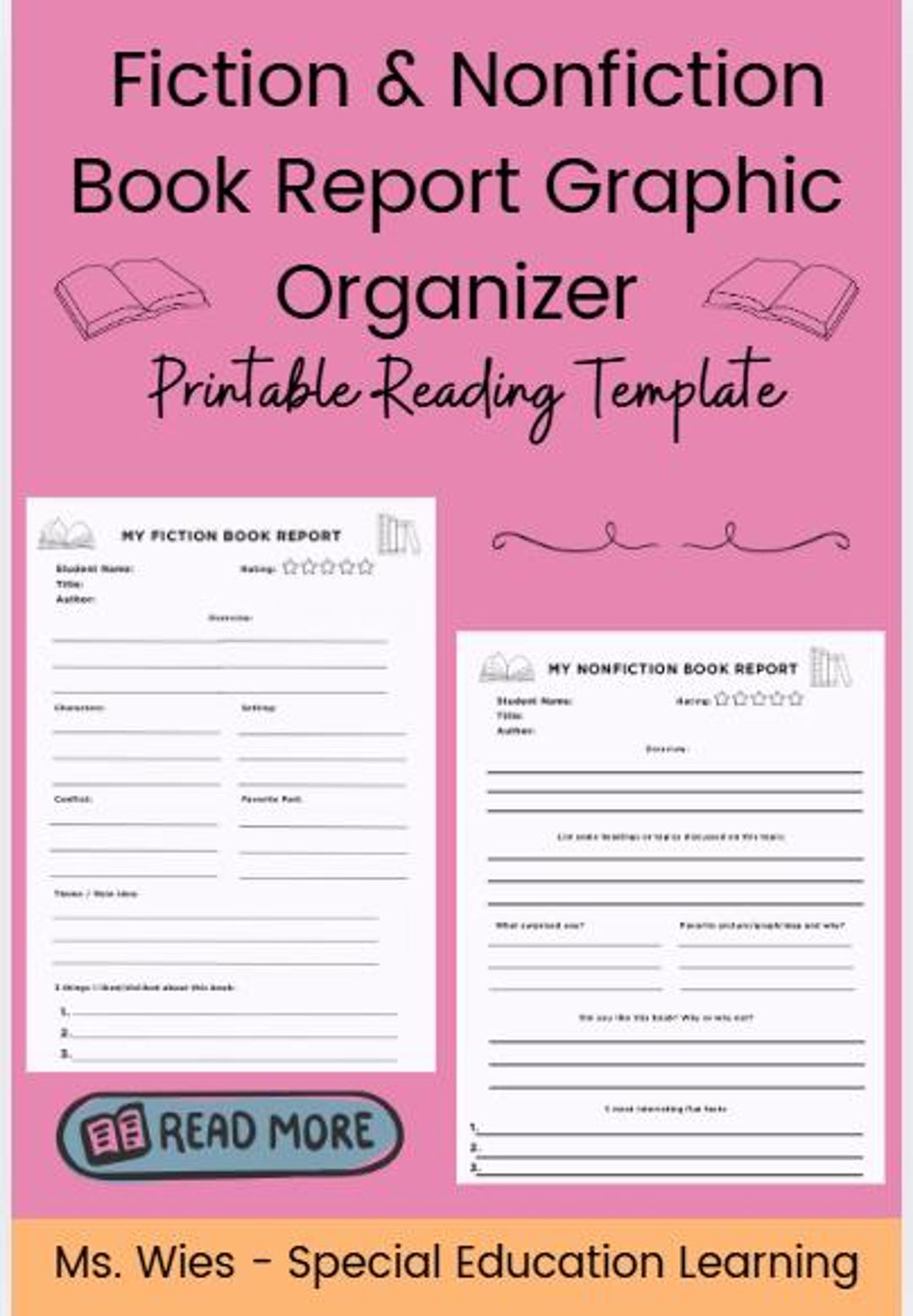 Fiction & Nonfiction Book Report Graphic Organizer | Printable Reading ...