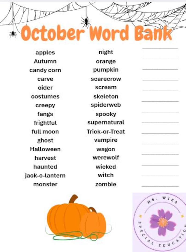 Monthly Themed Word Lists for Spelling Help | Student Spelling ...
