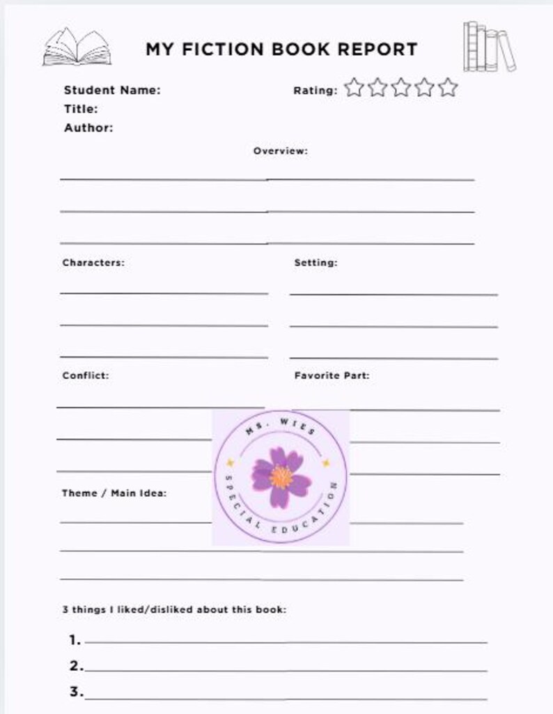 Fiction & Nonfiction Book Report Graphic Organizer | Printable Reading ...