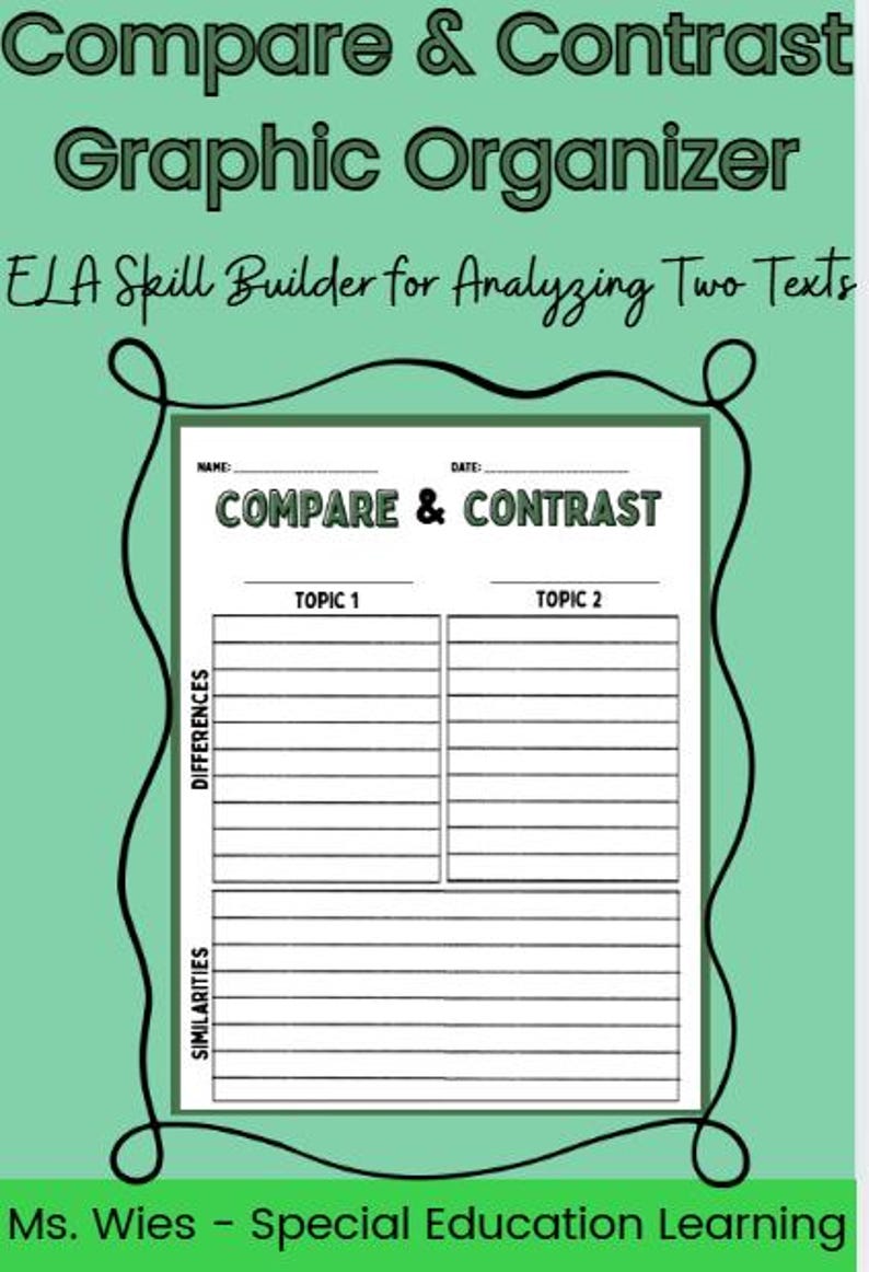 Compare & Contrast Graphic Organizer | ELA Skill Builder for Analyzing ...