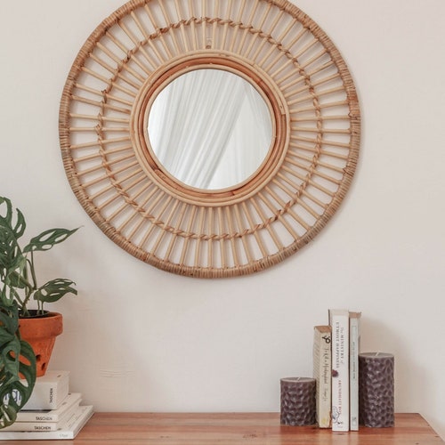 Large Rattan Wall Mirror Entryway Mirror Dressing Mirror - Etsy