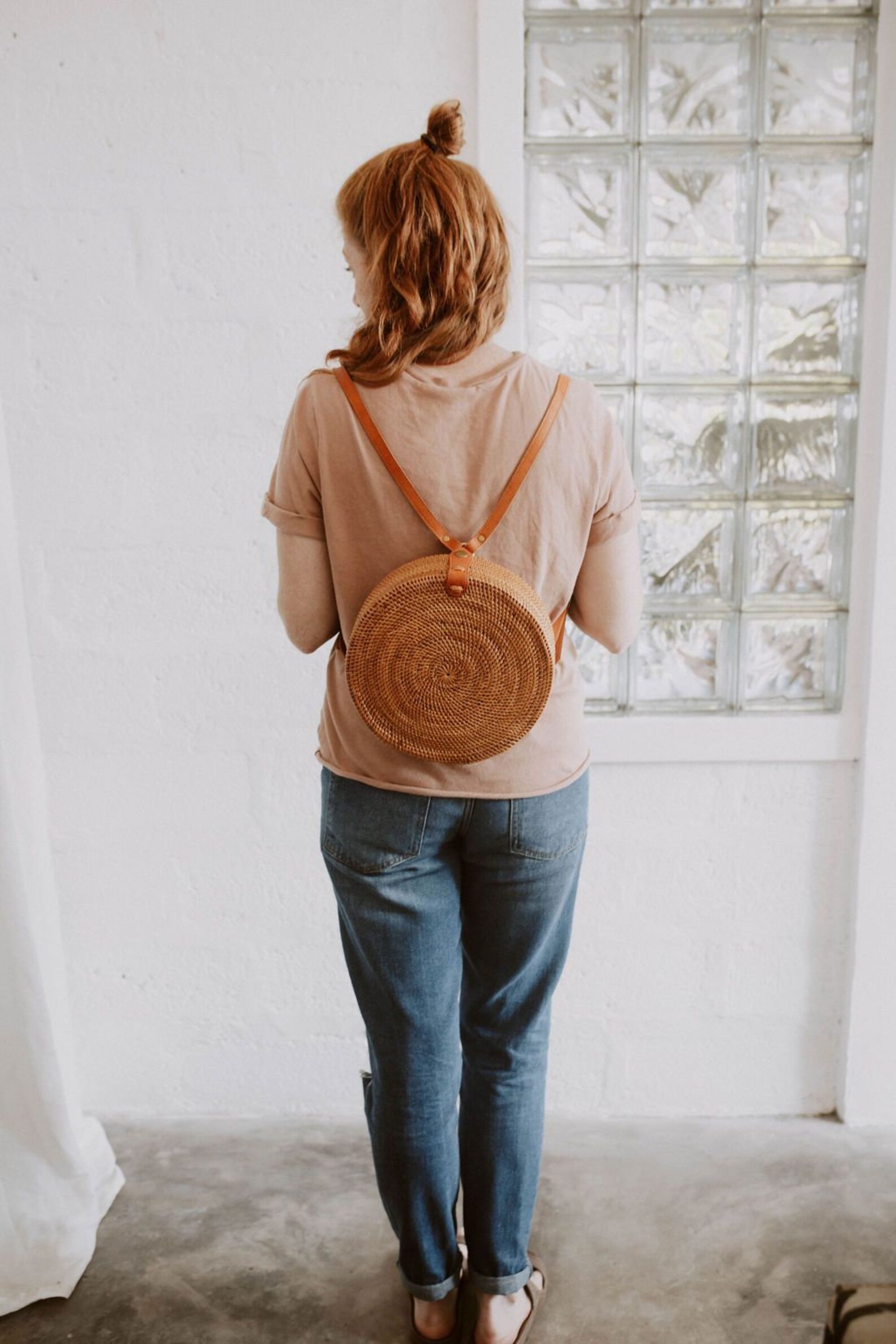 Round Rattan Backpack - Etsy