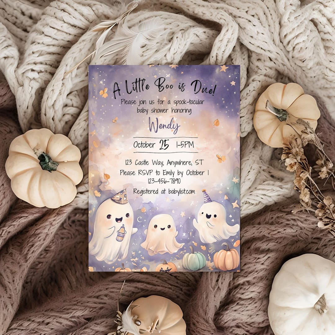 A Little Boo is Due Baby Shower Invitation Canva Template | Ghost Baby ...
